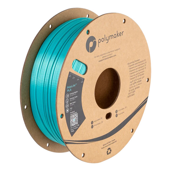 Polymaker PolyLite Silk PLA filament 1,75 mm Teal 1 kg Polymaker 123-3d.nl